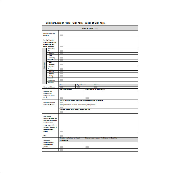 9+ Common Core Lesson Plan Template - PDF, DOC