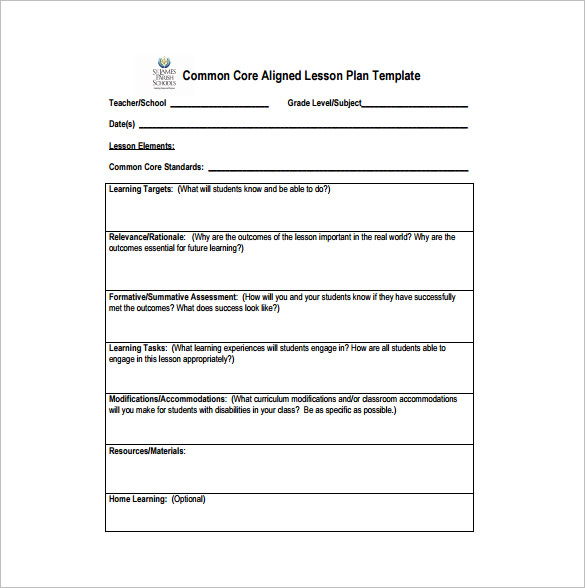 9+ Common Core Lesson Plan Template - PDF, DOC