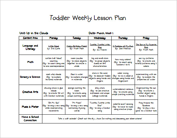 8 Toddler Lesson Plan Templates PDF Word Excel