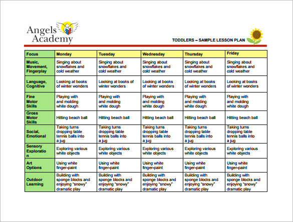 Free Lesson Plan For Toddler