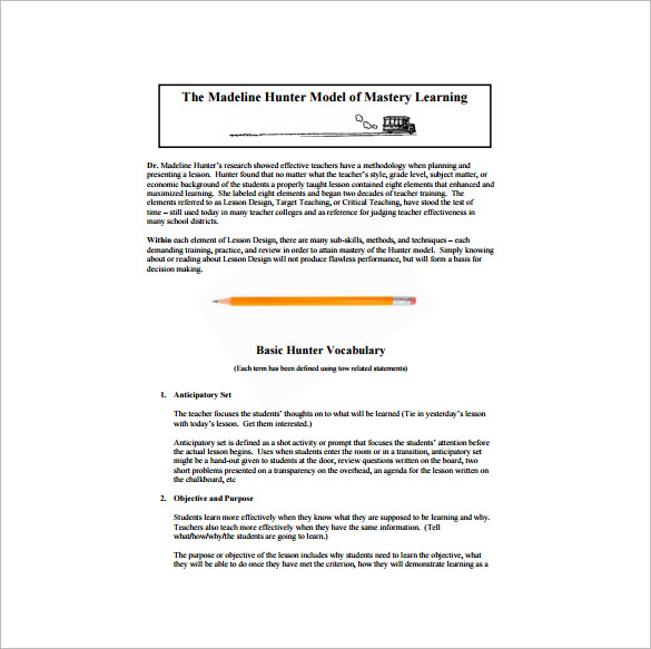 6+ Madeline Hunter Lesson Plan Templates - DOC, Excel, PDF