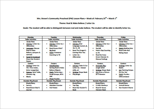 Preschool Lesson Plan Template - 16+ PDF, Word Format Download!