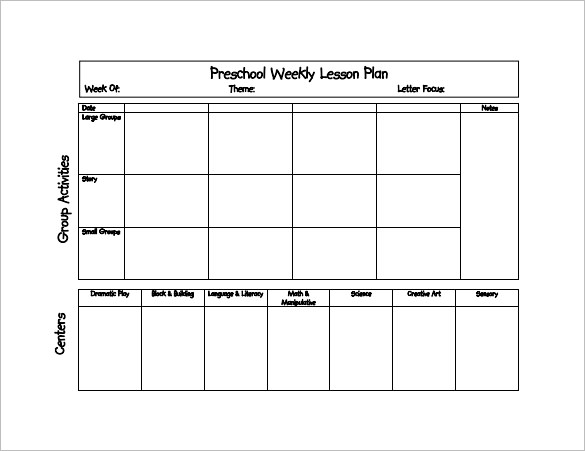 Lesson Plan Template Kindergarten Pdf