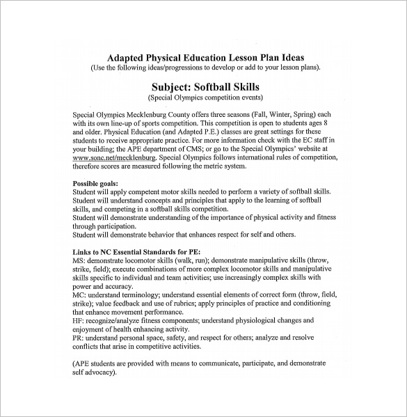 Physical Education Lesson Plan Template - 8+ Free Word, Excel, PDF ...