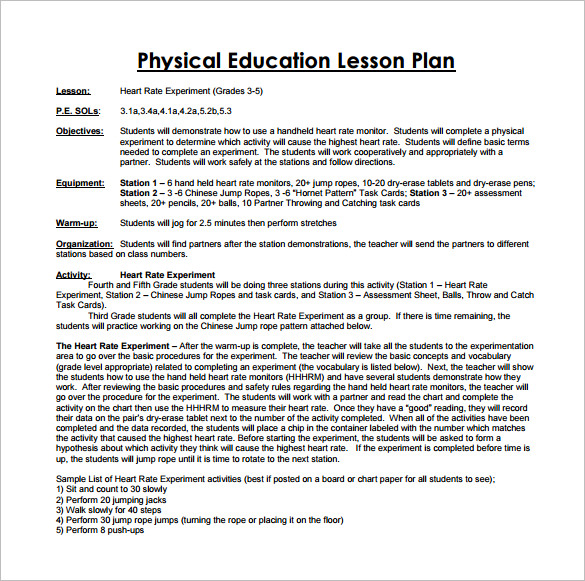 Physical Education Lesson Plan Template - 8+ Free Word, Excel, PDF ...