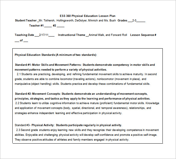 Physical Education Lesson Plan Template - 8+ Free Word, Excel, PDF ...