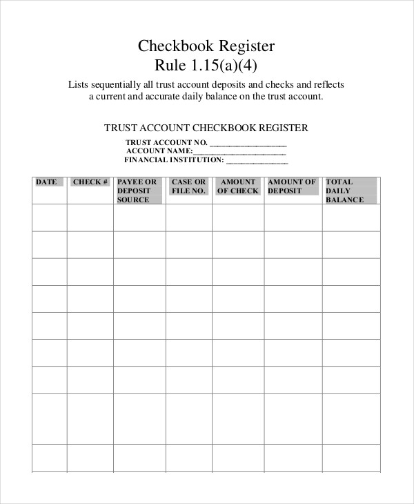Sample Check Register Template - 10+ Free Sample, Example, Format