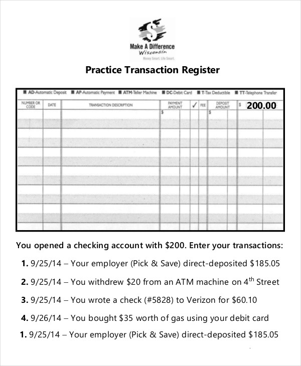 Sample Check Register Template - 10+ Free Sample, Example, Format