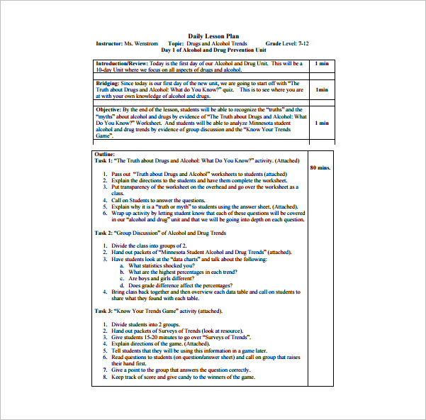 Daily Lesson Plan Template - 16+ PDF, Word, Format Download!