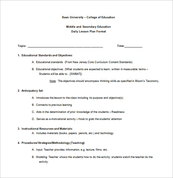 Teacher Lesson Plan Template 8 Free Sample Example Format Download 