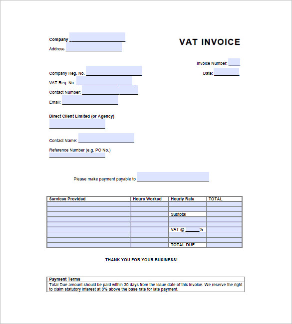 Invoice Template with Value Added Tax - 15+ Free Word, Excel, PDF ...