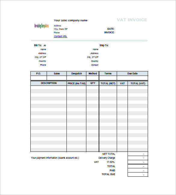 Invoice Template with Value Added Tax - 15+ Free Word, Excel, PDF ...