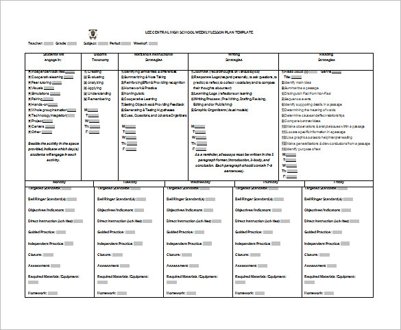 Sample Lesson Plan Template For High School Classles Democracy