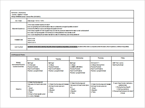 Middle School Lesson Plan Template - 11+ Word, Excel, PDF Format Download!
