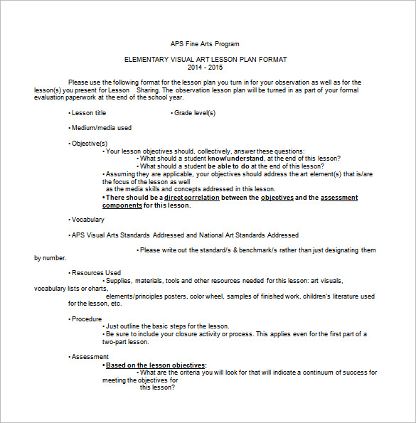 Art Lesson Plan Template - 15+ Free Word, PDF Documents Download