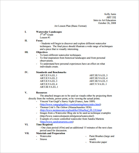 Art Lesson Plan Template - 15+ Free Word, PDF Documents Download