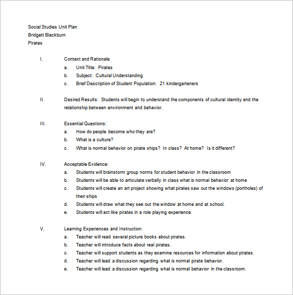 Unit Lesson Plan Template 8 Free Word Excel PDF Format Download 