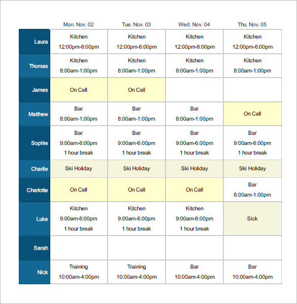 Employee Work Schedule Template Pdf Pin Employee Weekly Work Schedule