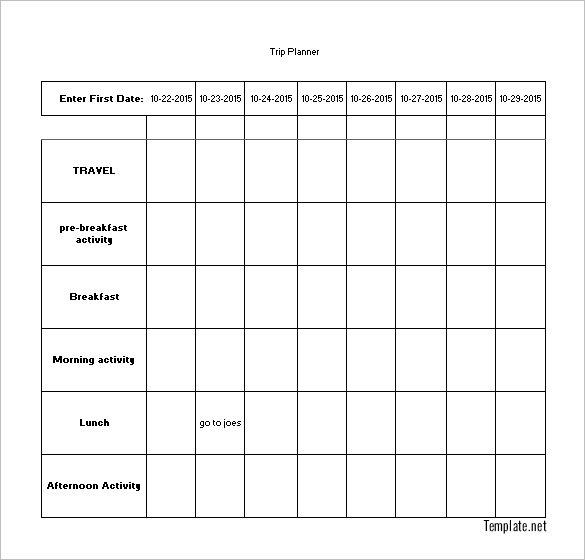 Trip Planning Spreadsheet Template