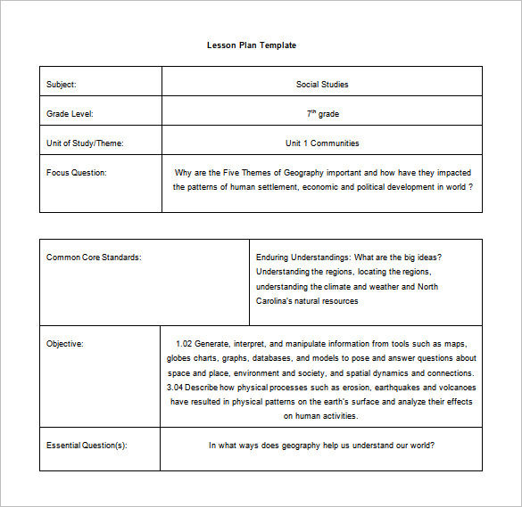 9+ Common Core Lesson Plan Template - PDF, DOC