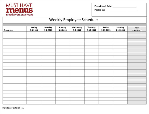 Employee Work Schedule Template 17 Free Word Excel PDF Format Download