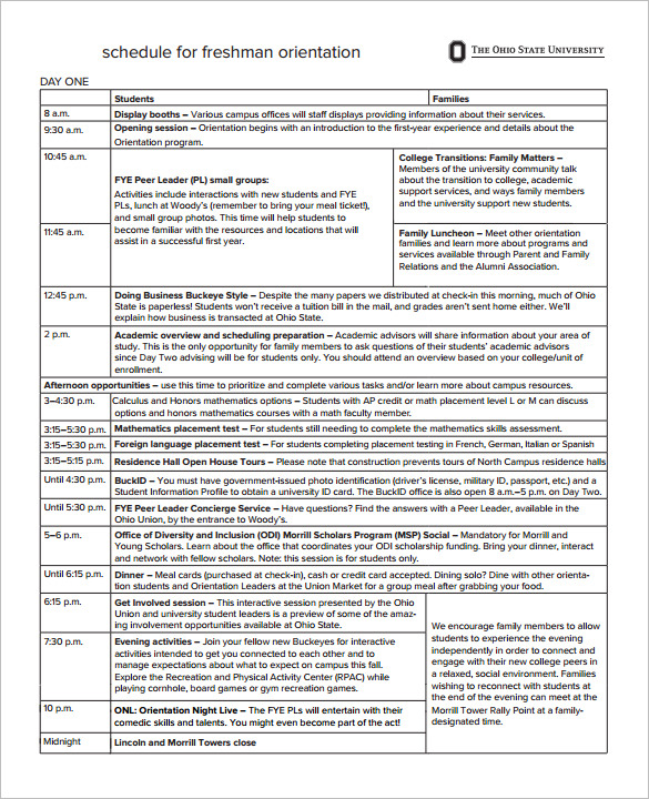 12+ Orientation Schedule Templates & Samples - Docs, PDF