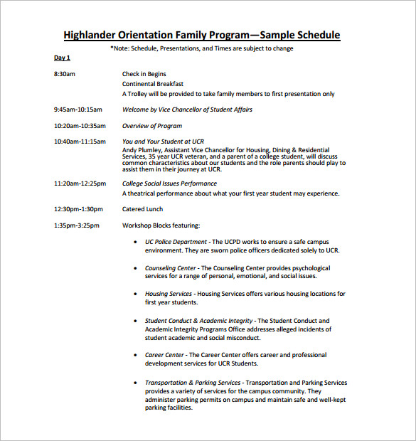 12+ Orientation Schedule Templates & Samples - Docs, PDF