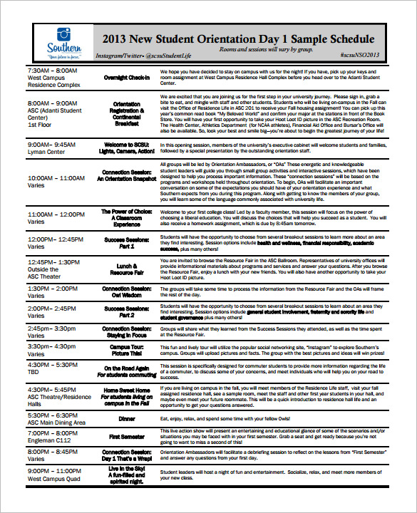 12+ Orientation Schedule Templates & Samples - Docs, PDF