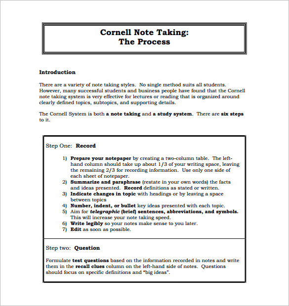 Cornell Notes Template - 29+ Word, PDF Format Download