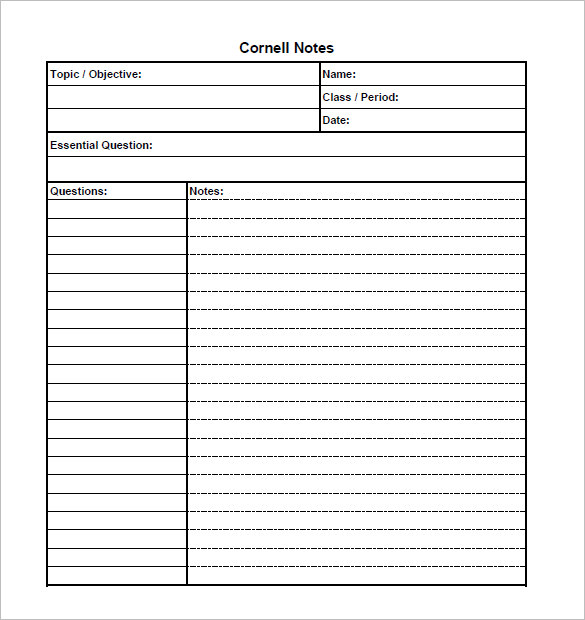 Cornell Notes Template - 29+ Word, PDF Format Download