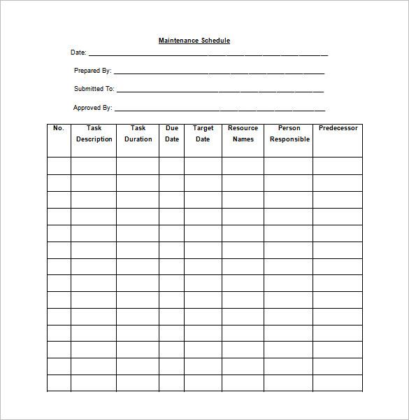 Preventive Maintenance Schedule Template Free