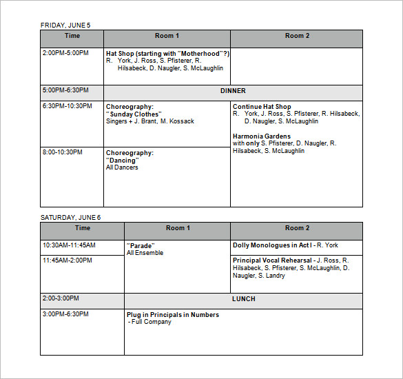 14+ Rehearsal Schedule Templates - Word, Excel, PDF