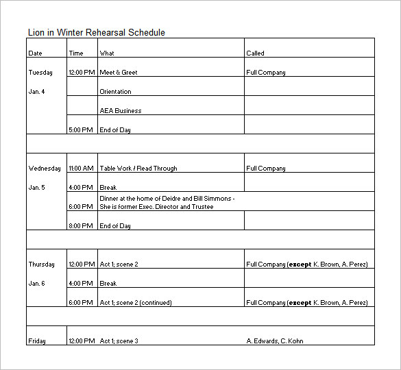 14+ Rehearsal Schedule Templates - Word, Excel, PDF