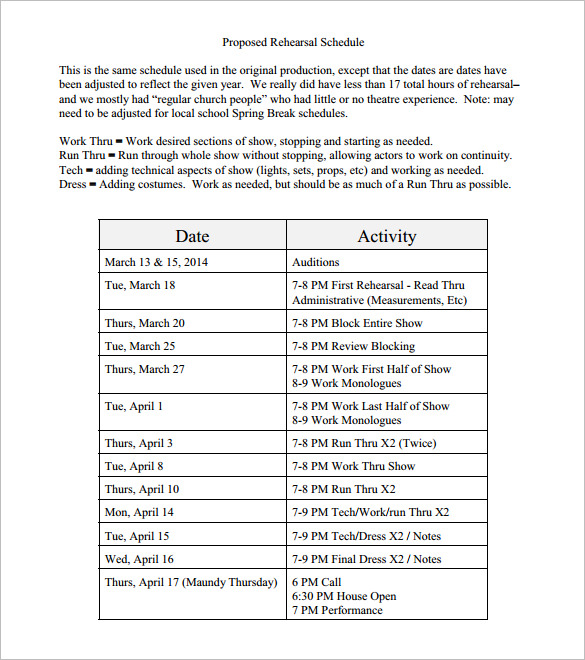 14+ Rehearsal Schedule Templates - Word, Excel, PDF