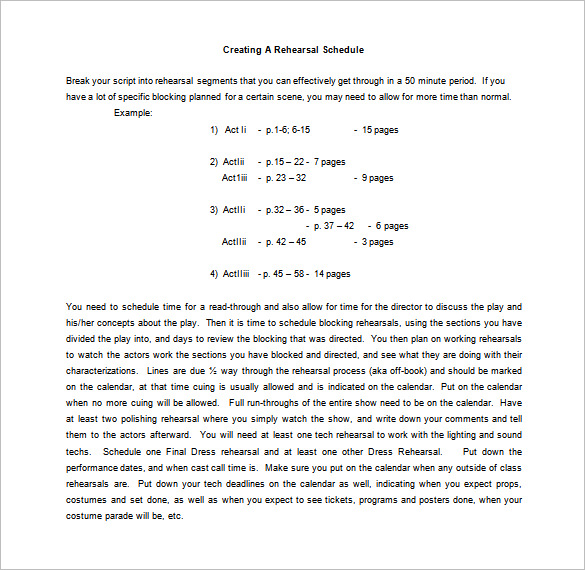 14+ Rehearsal Schedule Templates - Word, Excel, PDF