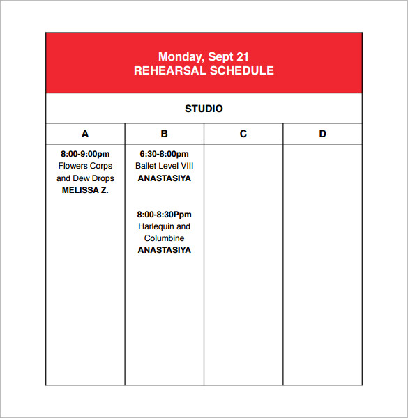 14+ Rehearsal Schedule Templates - Word, Excel, PDF