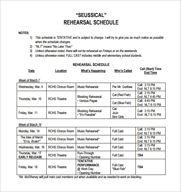 14+ Rehearsal Schedule Templates - Word, Excel, PDF