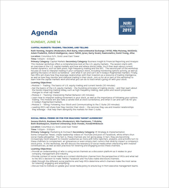 9+ Conference Agenda Templates - Sample, Example, Format Download!