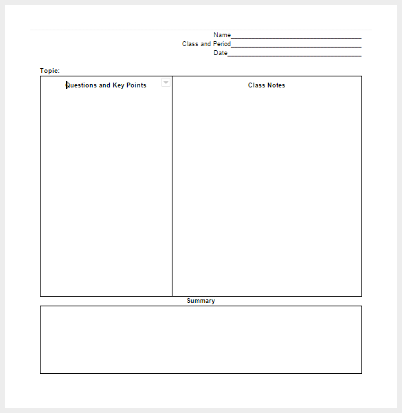 Cornell Note Taking Template Doc