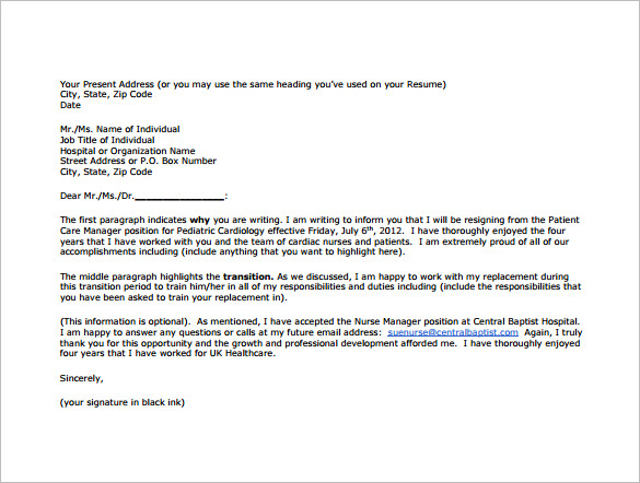 11+ Sample Nursing Resignation Letter Templates - PDF, DOC