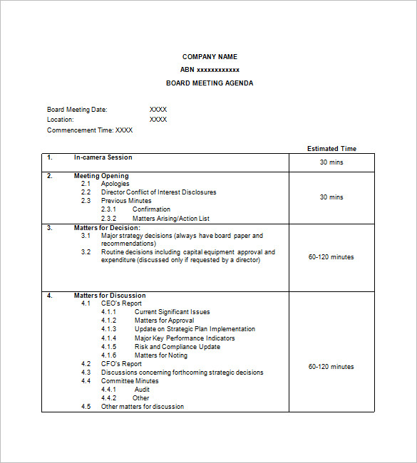 Simple Agenda Template 8 Free Word Excel PDF Format Download