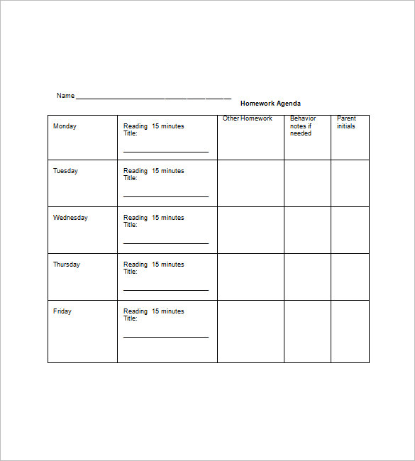 Homework Agenda Template 8 Free Word Excel PDF Format Download
