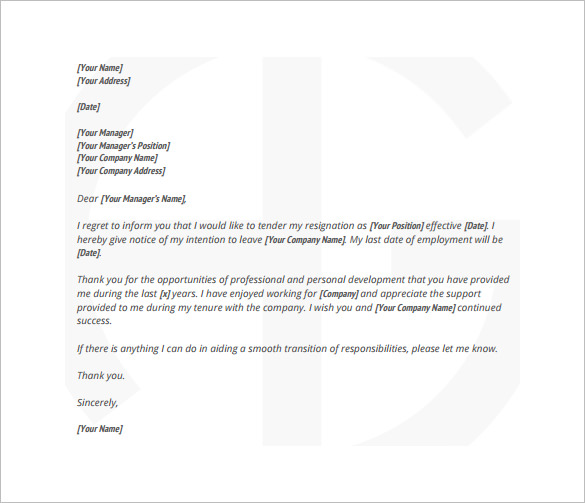Employee Resignation Letter Template - 13+ Word, Excel, PDF Format ...