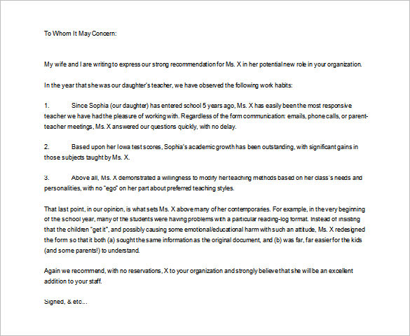 Letter of Recommendation for Teacher – 12+ Free Word, Excel, PDF Format ...