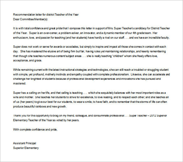 Letter of Recommendation for Teacher – 12+ Free Word, Excel, PDF Format ...