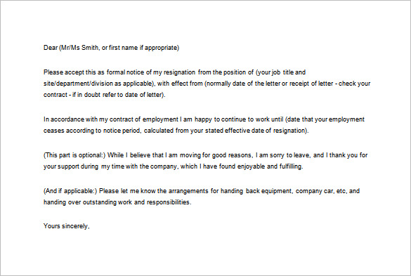 Notice of Resignation Letter Template - 20+ Free Word, Excel, PDF ...