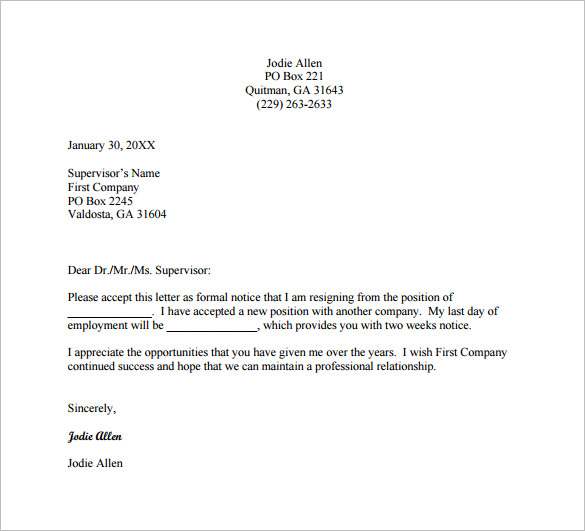 15 Notice Of Resignation Letter Templates DOC PDF