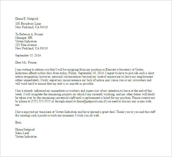 Notice of Resignation Letter Template - 20+ Free Word, Excel, PDF ...