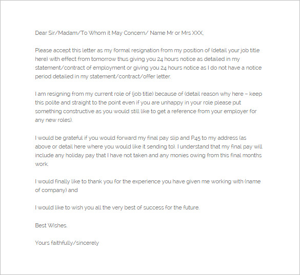 Notice of Resignation Letter Template - 20+ Free Word, Excel, PDF ...