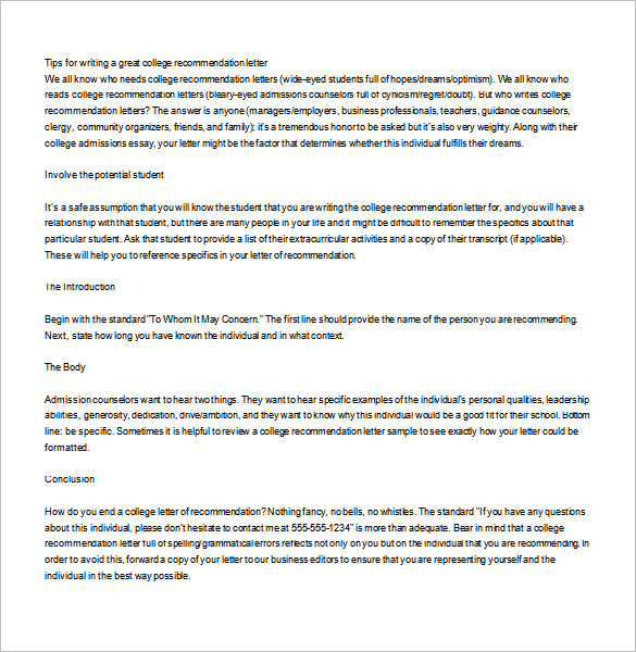 16+ College Recommendation Letters - DOC, PDF